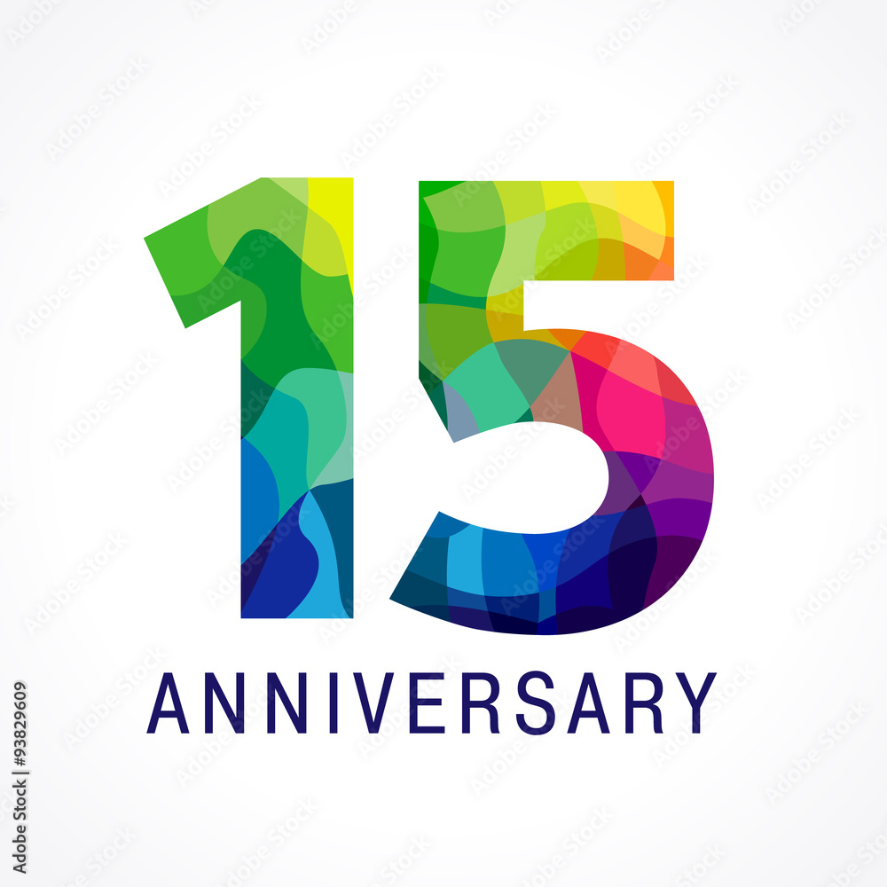 15 anniversary color logo. The bright faceted logotype of 15th birthday ...