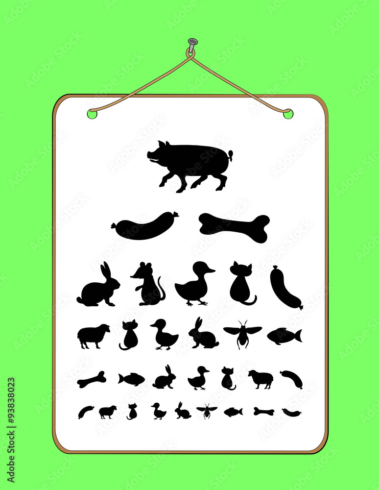 Eye chart for Children and Animals Vector illustration isolated on ...