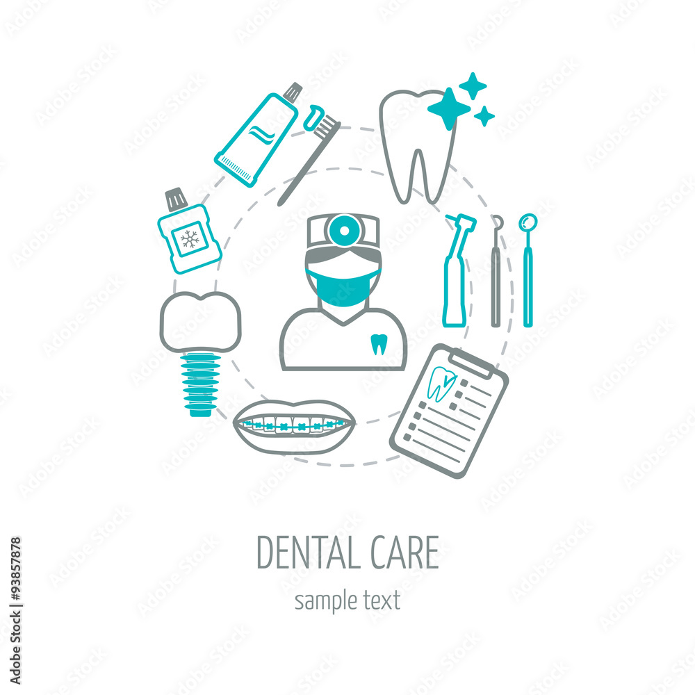 Dental clinic banner, background, poster, concept. Dental care. Flat ...