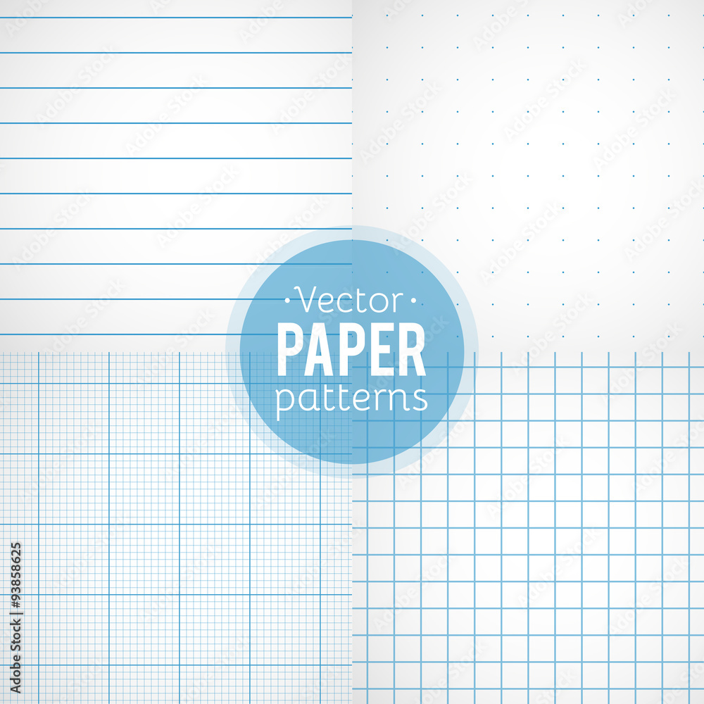 Vector set of paper patterns. Ruled, dotted, millimeter and squared ...
