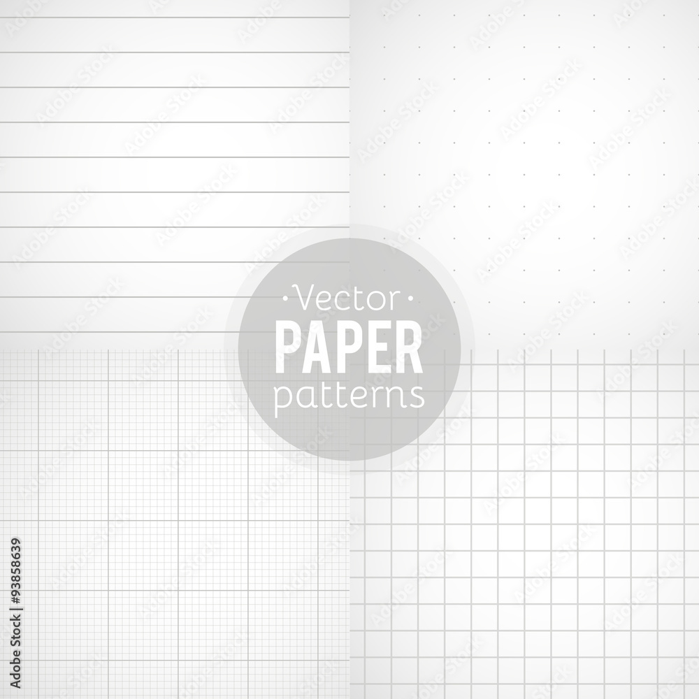 Vector set of paper patterns. Ruled, dotted, millimeter and squared ...