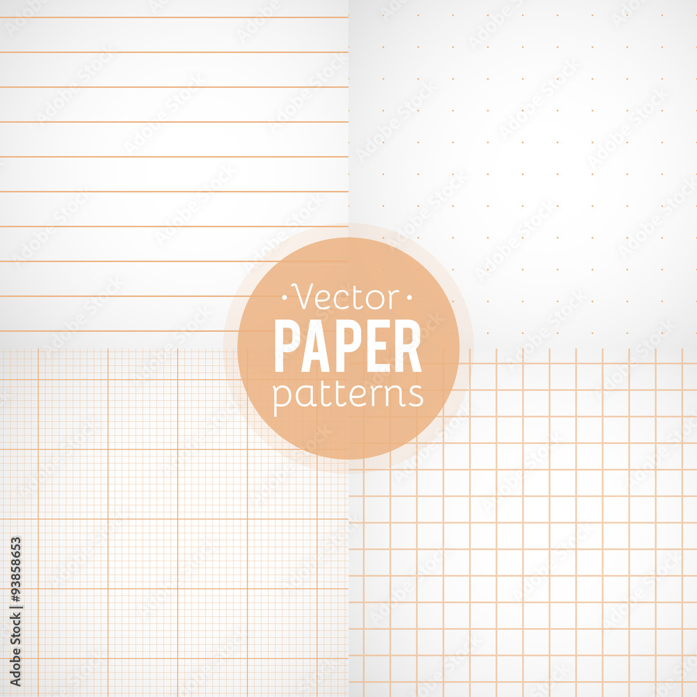 Vector set of paper patterns. Ruled, dotted, millimeter and squared ...