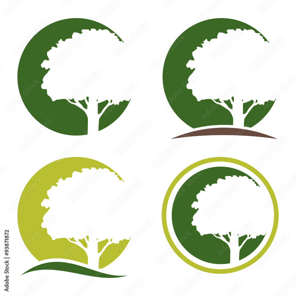 Green Tree in Circle Set Stock Vector | Adobe Stock