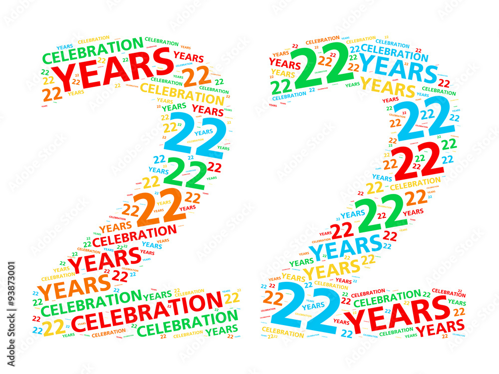 Colorful word cloud for celebrating a 22 year birthday or anniversary ...