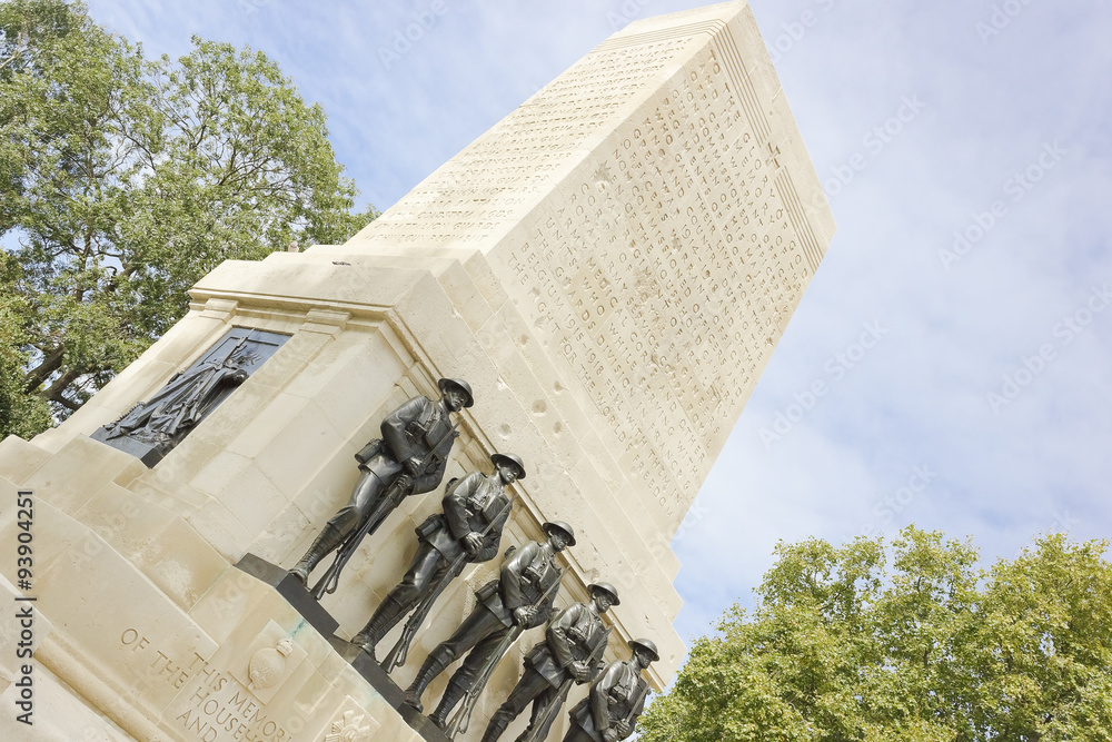 View of the five bronze Foot Guards by Gilbert Ledward at the Guards ...