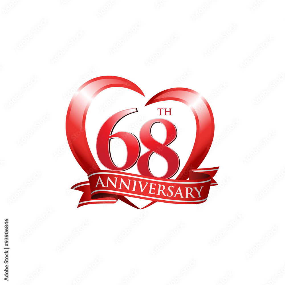 68th anniversary logo red heart ribbon Stock Vector | Adobe Stock