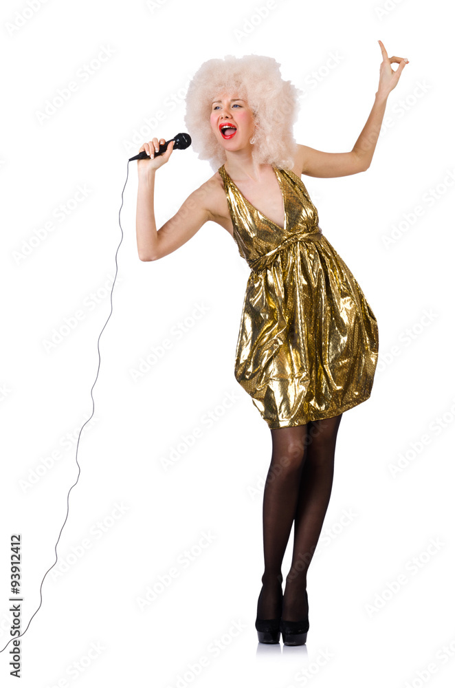 Singer with microphone isolated on white Stock Photo | Adobe Stock