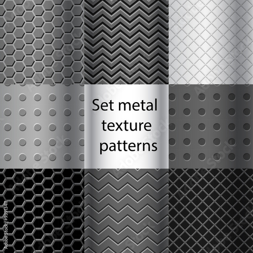 Set of metal texture seamless patterns. Vector illustration. swatches ...