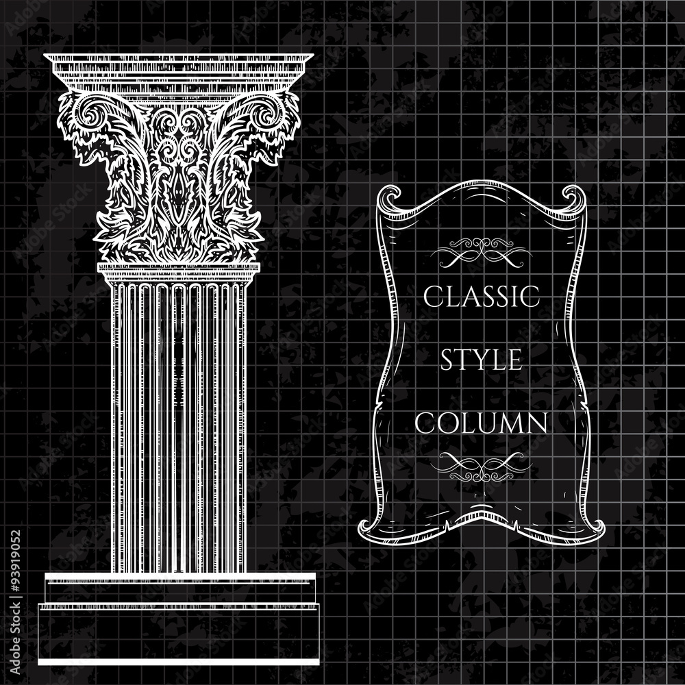 Antique and baroque classic style column and ribbon banner vector set ...