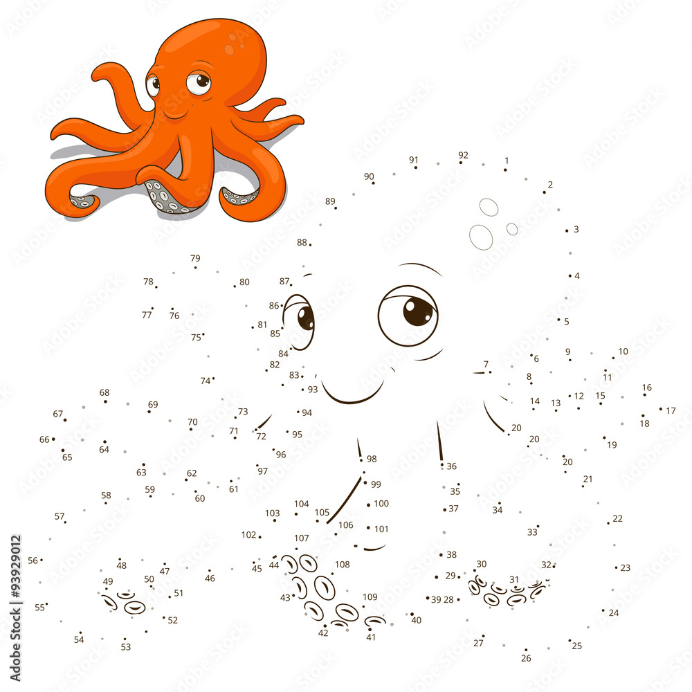 Connect the dots to draw game octopus vector Stock Vector | Adobe Stock