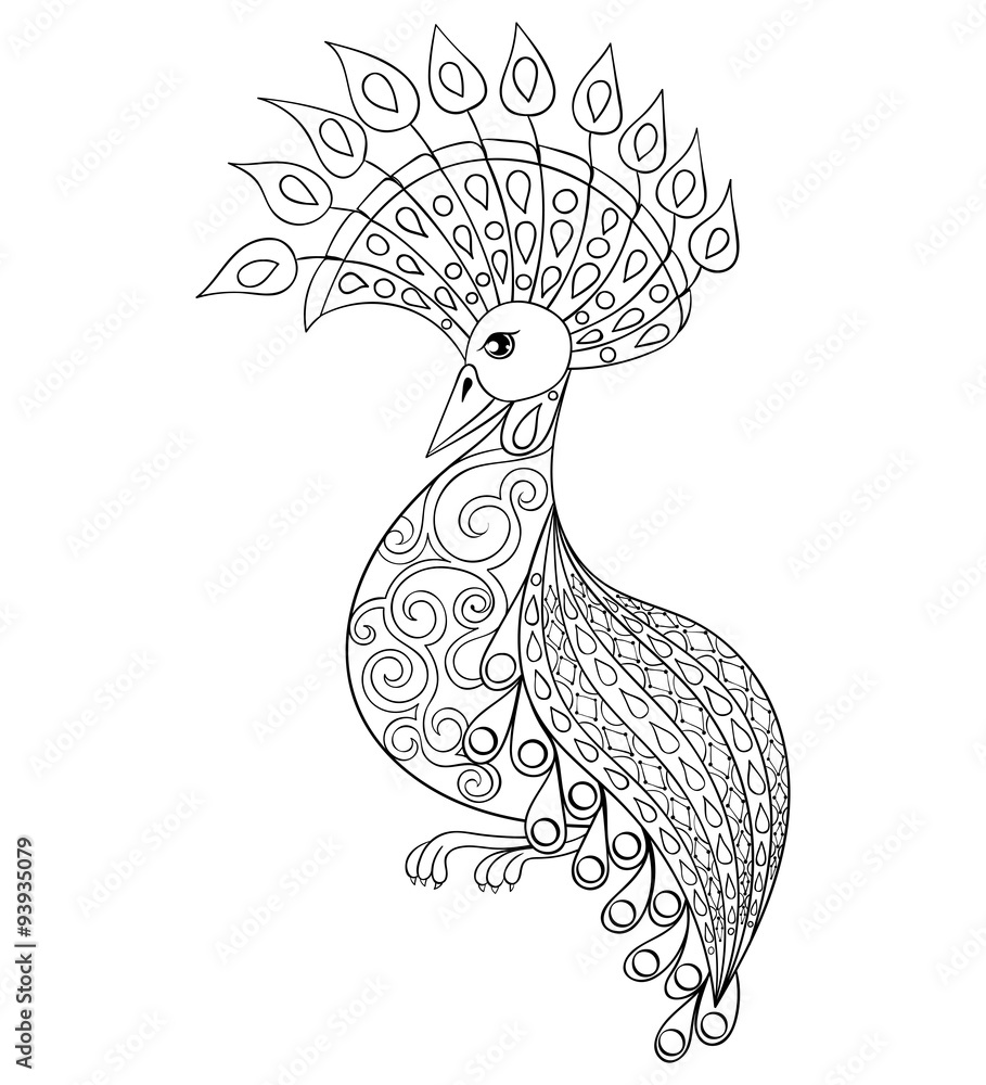 Coloring page with Bird, zentangle illustartion bird for adult Stock ...