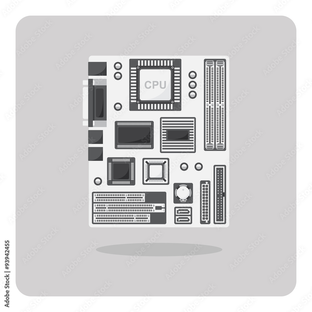 Vector of flat icon, motherboard for computer on isolated background ...