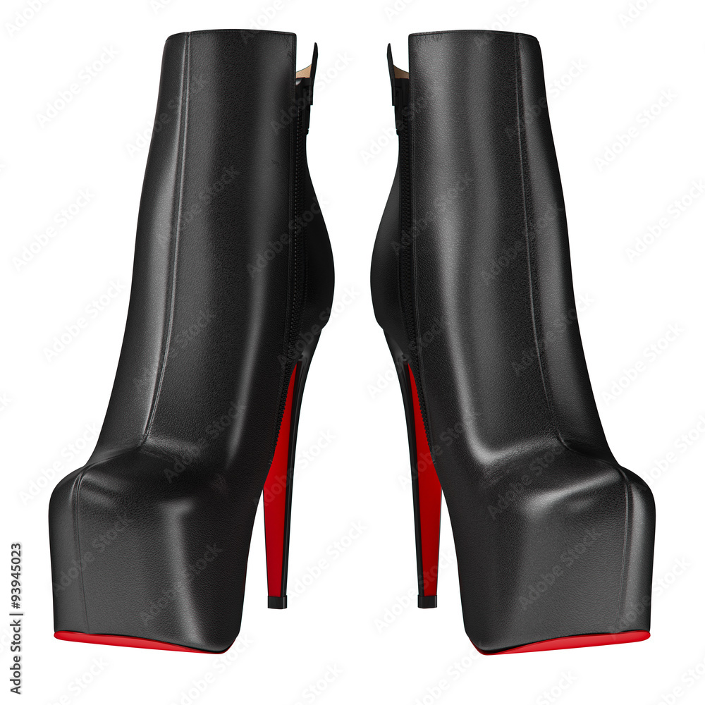 Black leather shoes on high heels, front view. 3D graphic Stock ...
