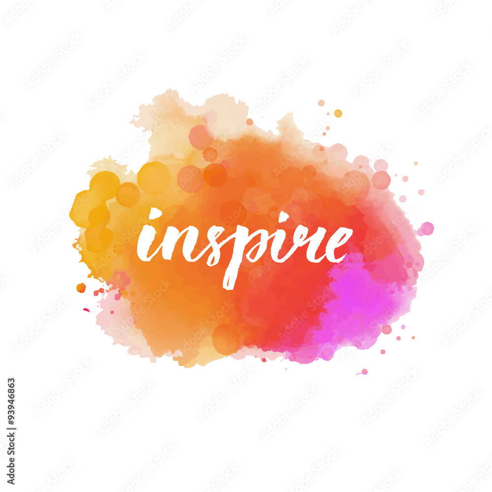 Inspire. Calligraphy word handwritten on bright orange and pink Stock ...