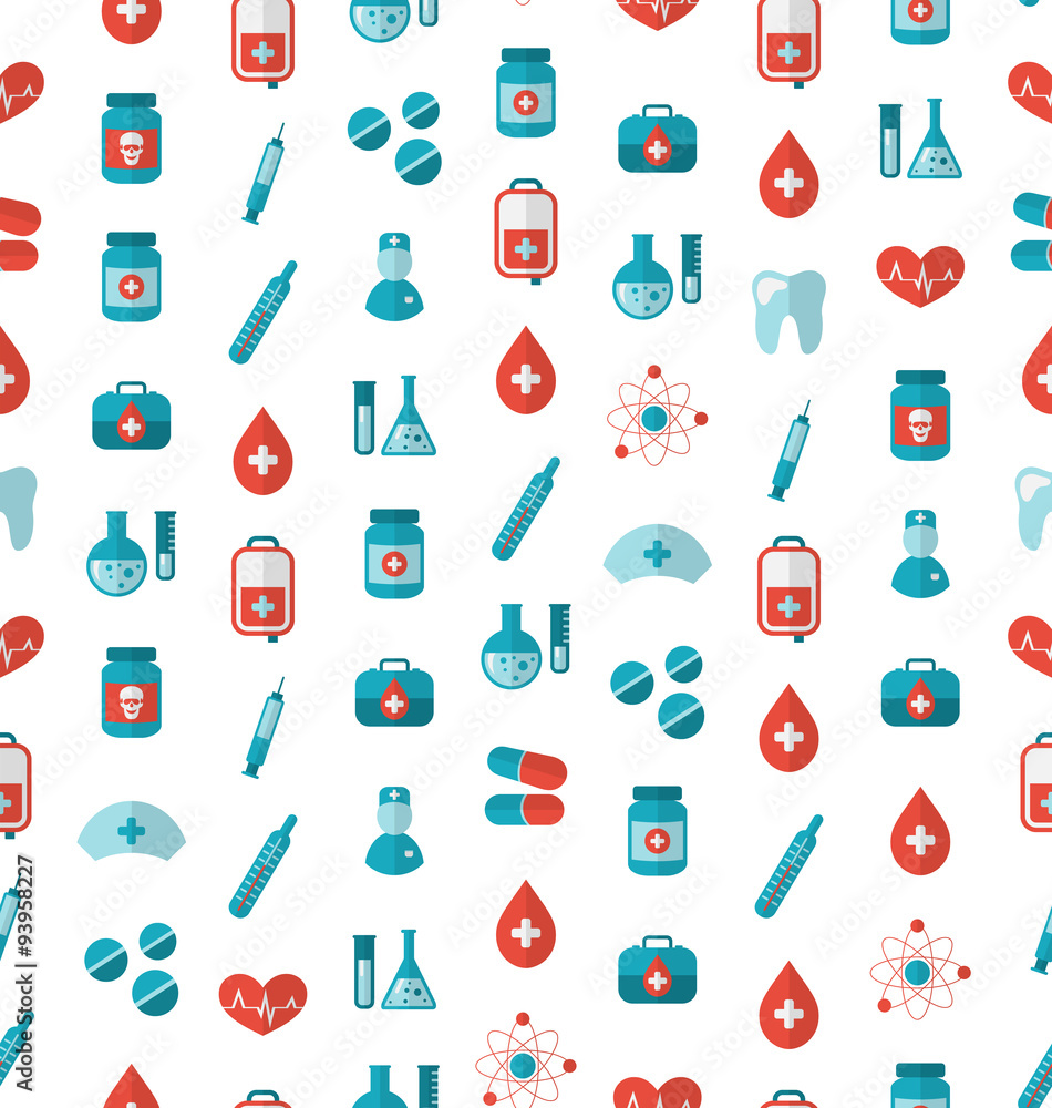 Seamless Texture with Flat Medical Icons, Endless Backdrop Stock Vector ...