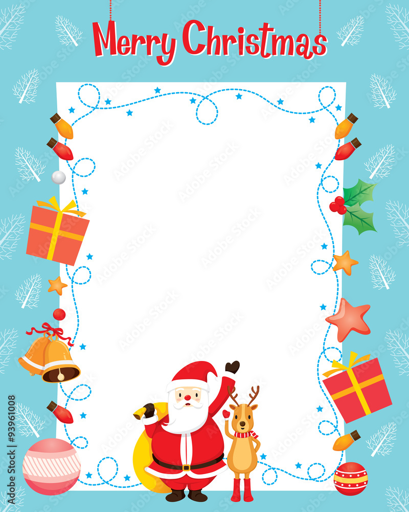 Santa And Reindeer With Christmas Ornaments Decoration Border, Merry ...
