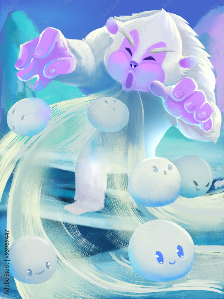 Illustration: The Snow Man blow away the Snow Ball Spirit - Produced in ...