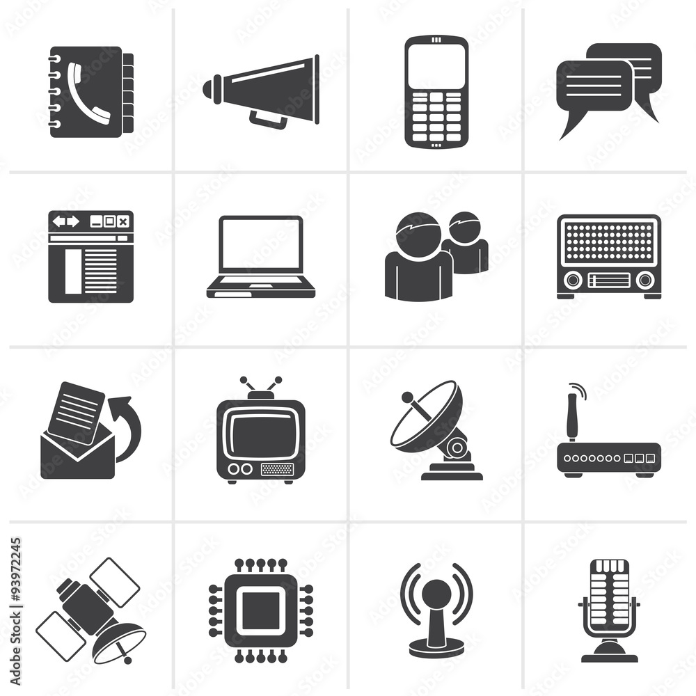 Black Communication, connection and technology icons - vector icon set ...
