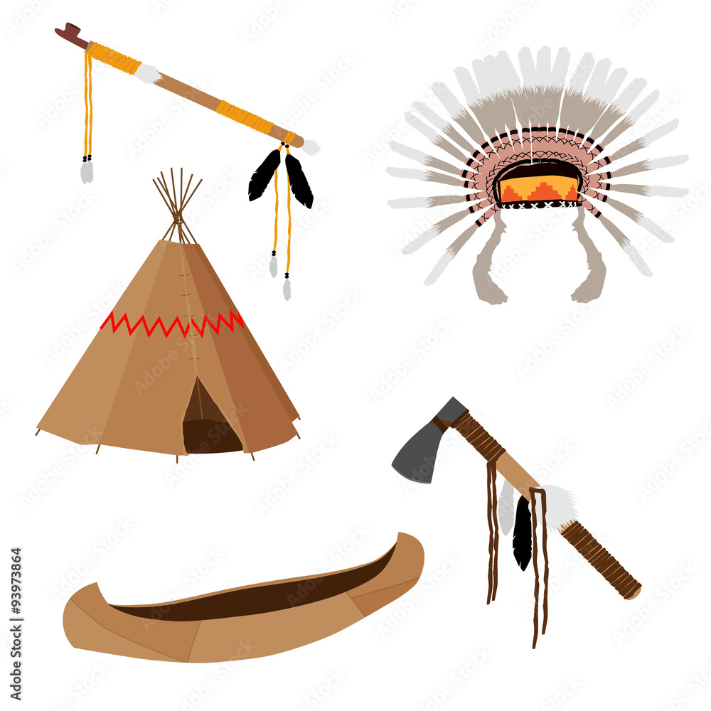 Native american set five icons Stock Vector | Adobe Stock