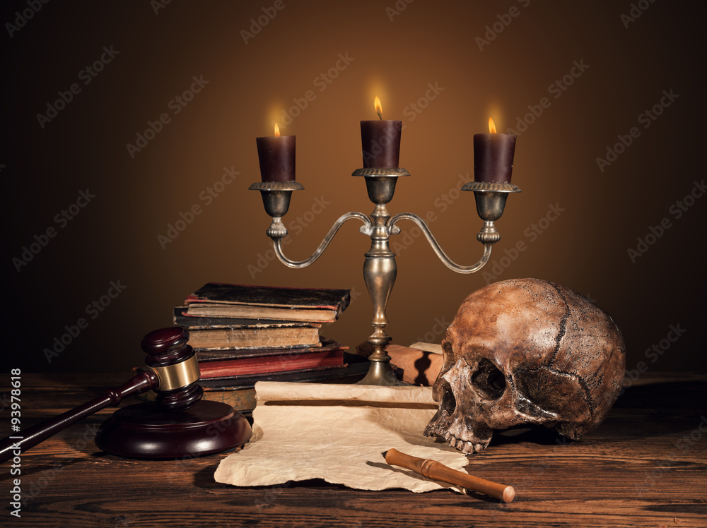 Still life art photography on human skull skeleton Stock Photo | Adobe ...
