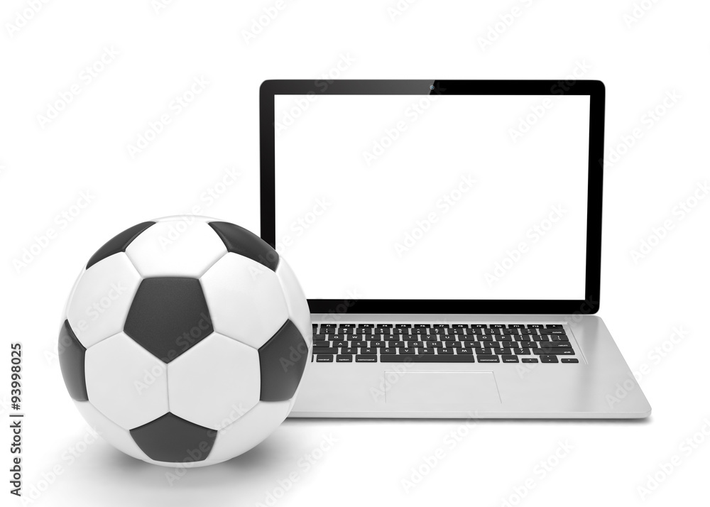 laptop and soccer football ball. on line soccer betting concept. Stock ...