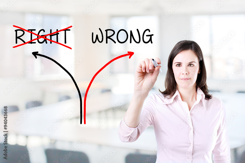 Choosing the Wrong way instead of the Right one. Office background ...