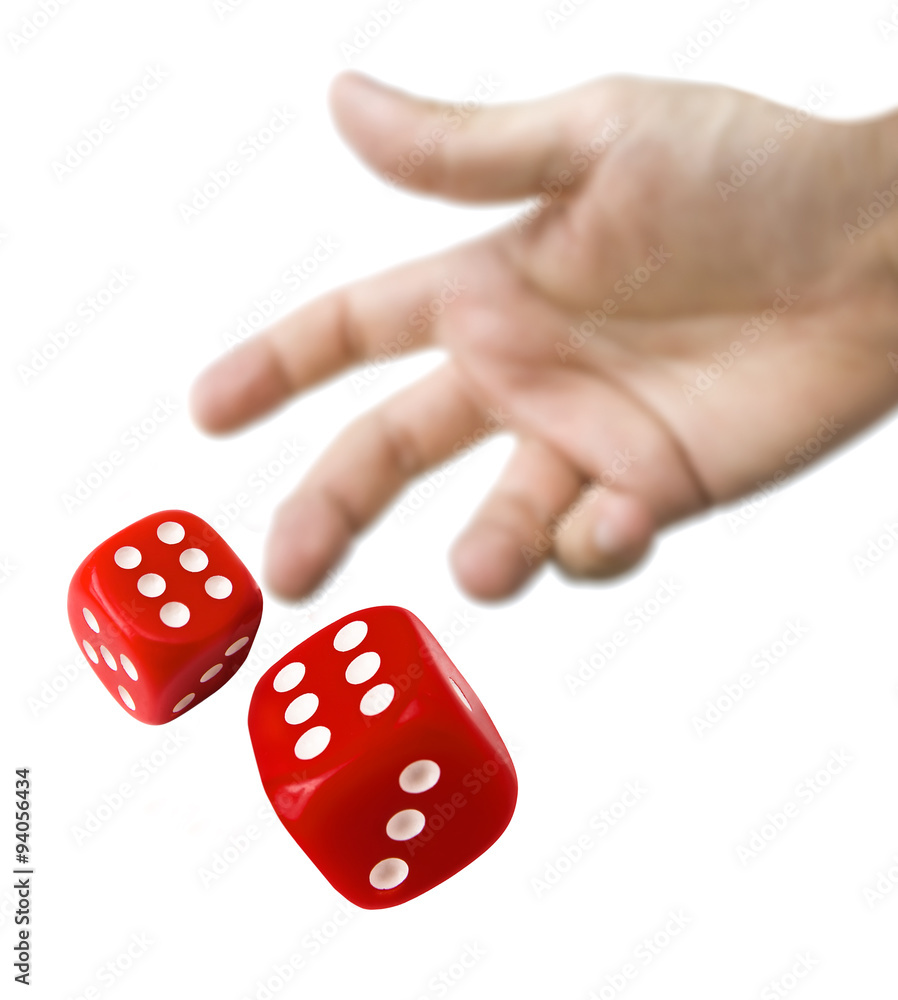 Male hand rolling red dice isolated on white background Stock Photo ... Male hand rolling red dice isolated on white background Stock Photo ...