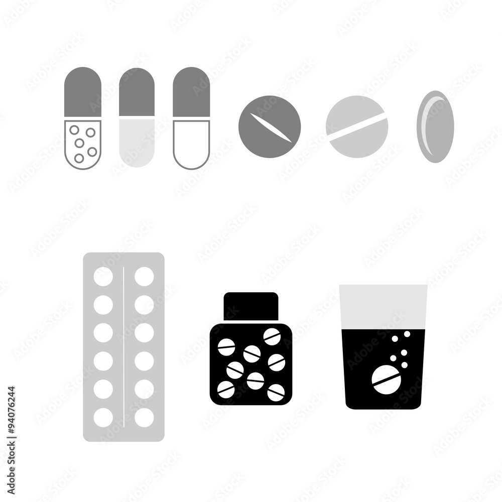 Medical tablets and bottle sign icons. Pharmacy medicine drugs vector ...
