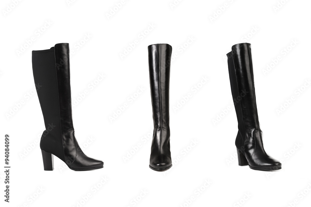 Foto de Botas Negras de mujer sobre fondo blanco aislado diferentes ...
