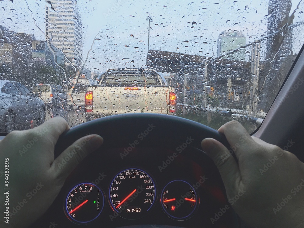 driving during rain Stock Photo | Adobe Stock