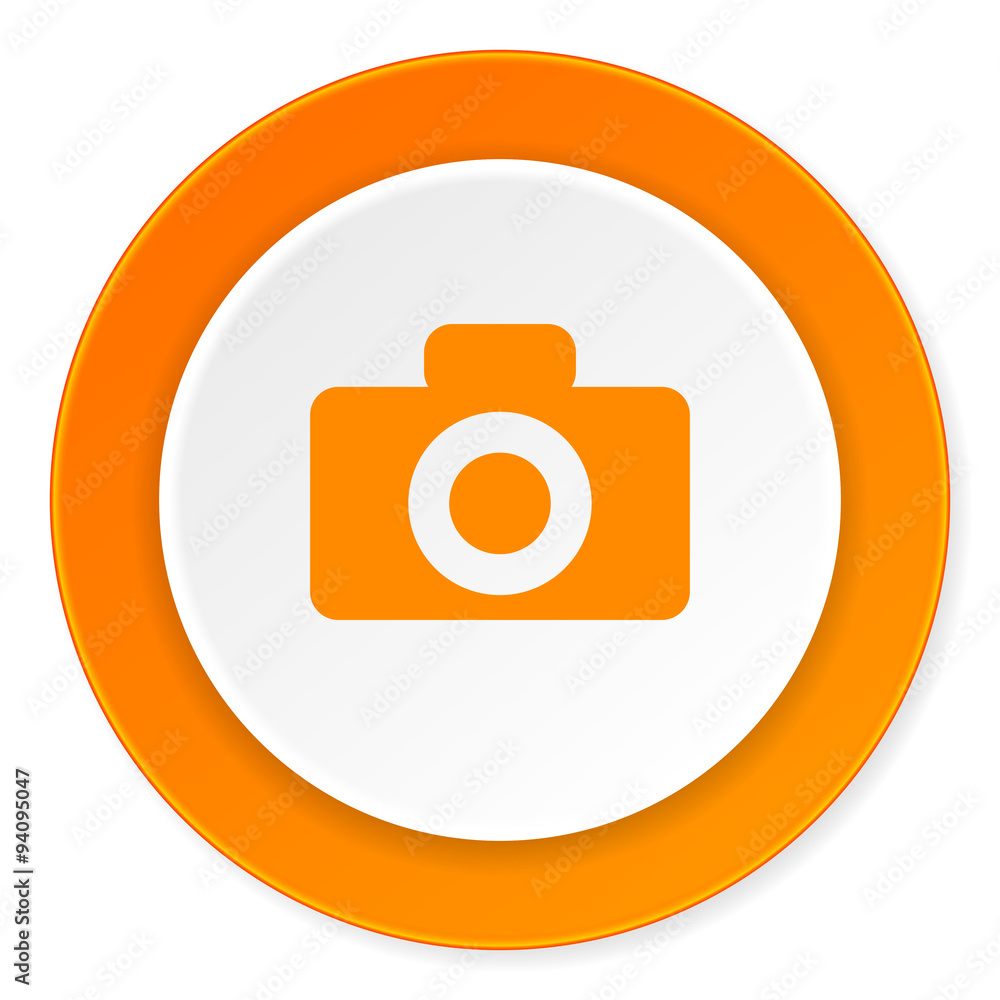 camera orange circle 3d modern design flat icon on white background ...