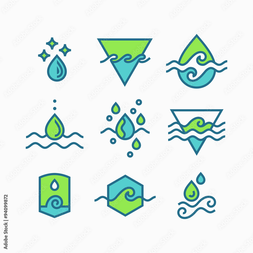 Vector line set of water symbols, isolated icons. Stock Vector | Adobe ...