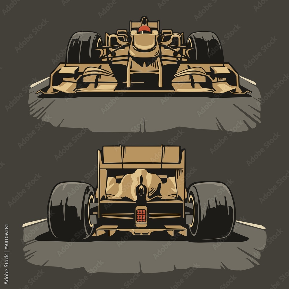 Racing car front and back view. Vector set illustration. Stock Vector ...