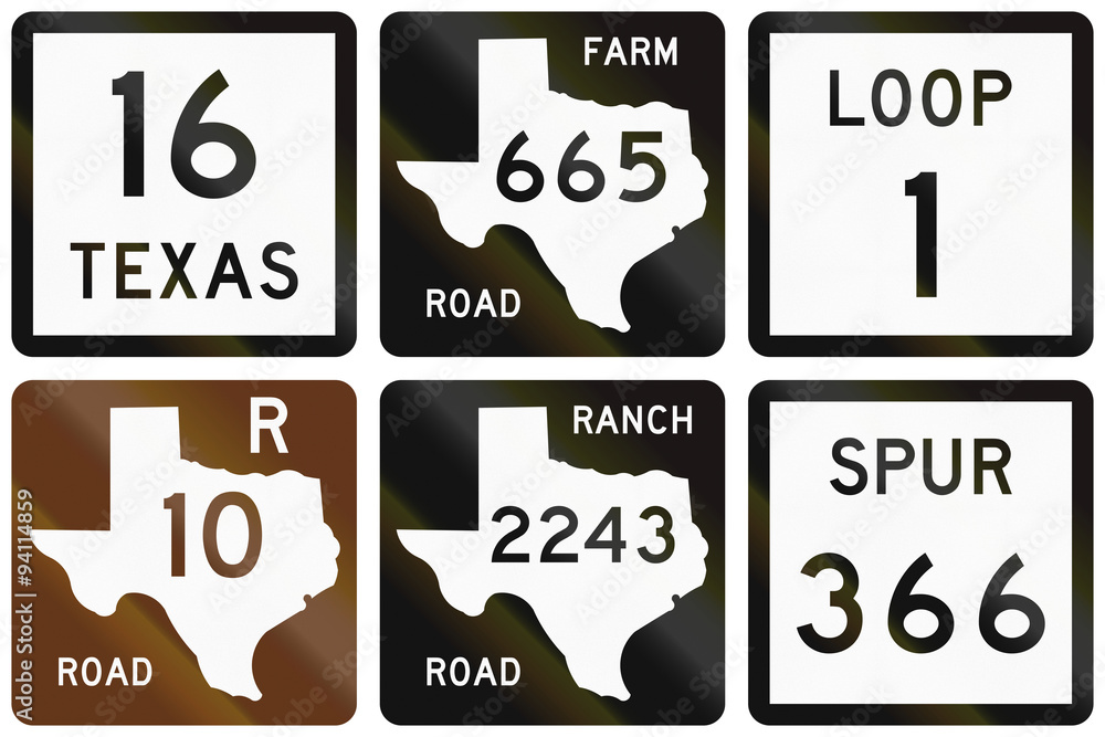 Collection of numbered road signs used in Texas, USA Stock Illustration ...