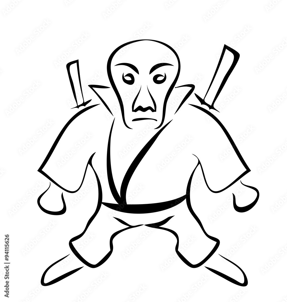 Sketch of Character Ninja, Isolated on White Background, Hand-dr Stock ...