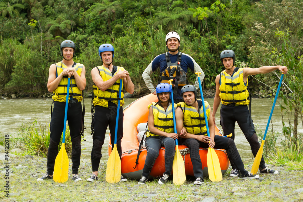 rafting large crowd of youth people ready towards go rafting rafting ...