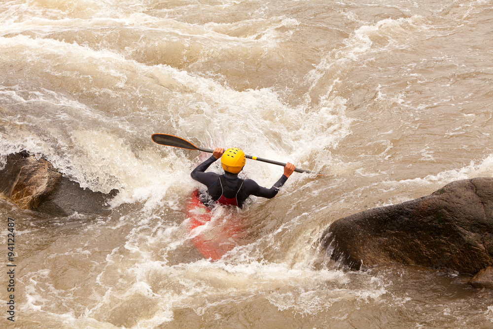 adventure sports kayaking an active kayaker on the rough water ...