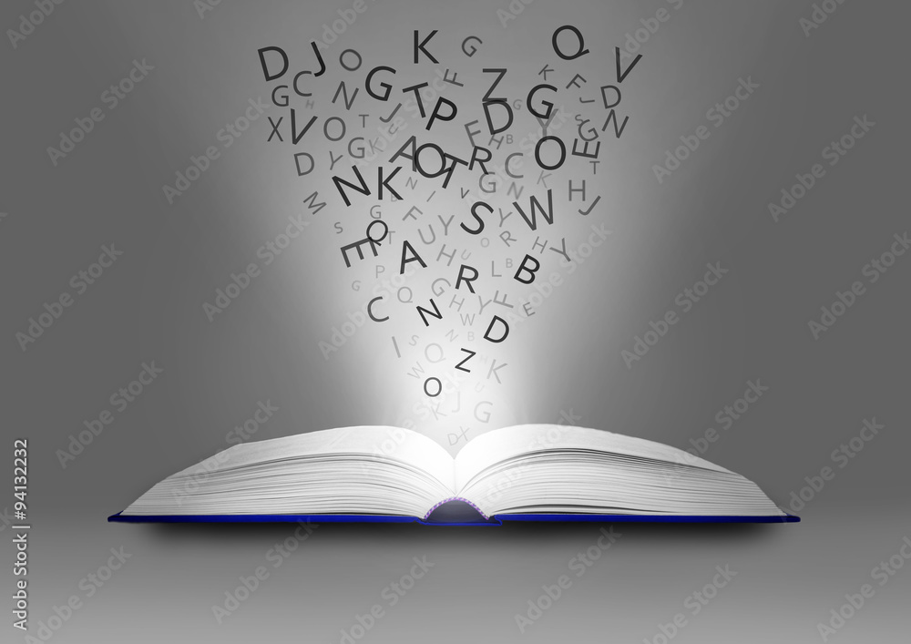 opened book with characters flying out of pages Stock Illustration ...