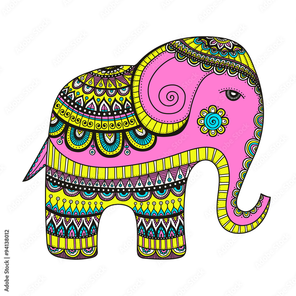Colorful Tribal Elephant Drawing