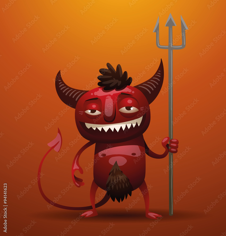 Vector smiling little red devil. Image of a smiling little red devil ...
