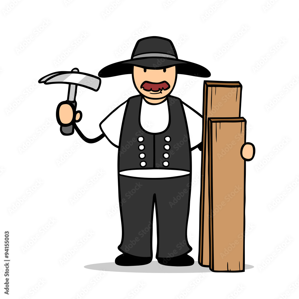 Zimmermann mit Holz und Hammer Stock Illustration | Adobe Stock