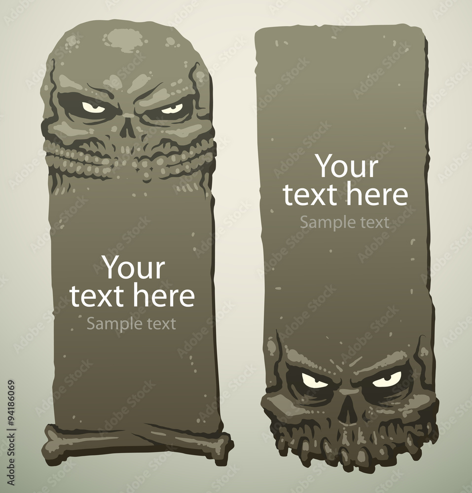 Vector two scary banners with skulls and bones. Two scary banners ...