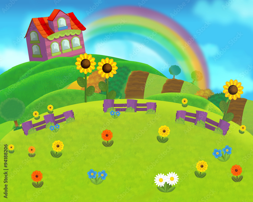 The farm scene for kids - cartoon background - illustration for the ...