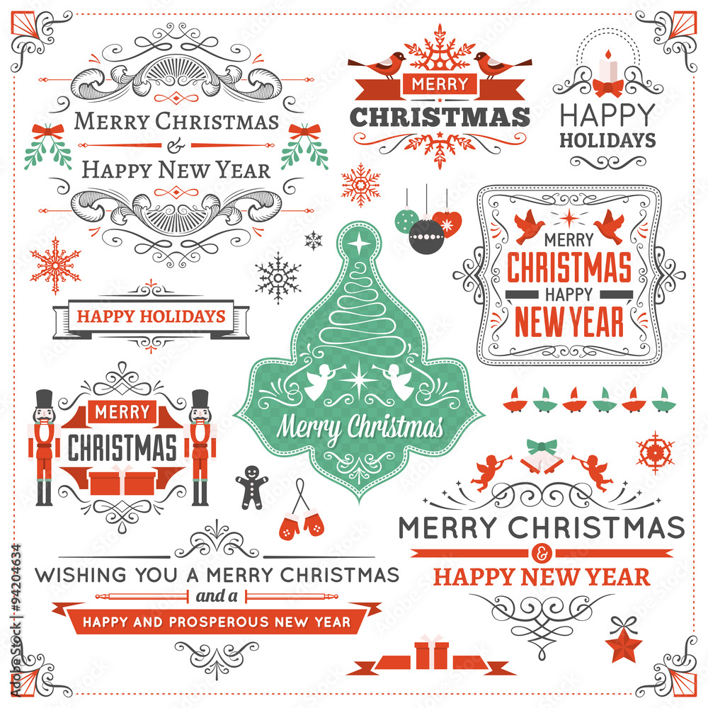 Large Collection of Christmas Design Elements Stock Vector | Adobe Stock