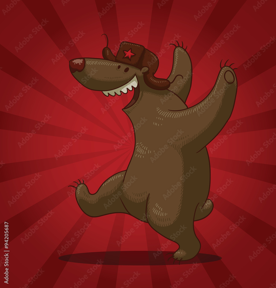 Vector Russian bear dancing. Cartoon image of Russian brown bear in a ...