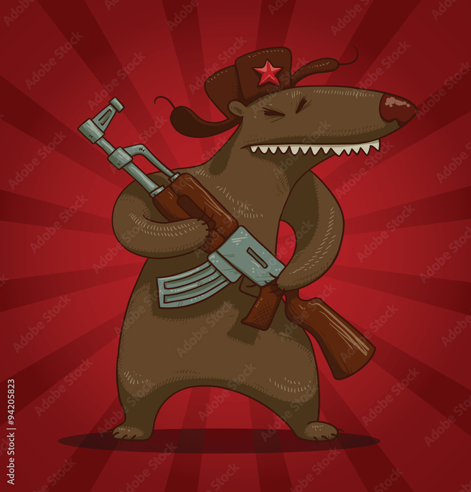 Vector Russian bear with a submachine gun. Cartoon image of Russian ...