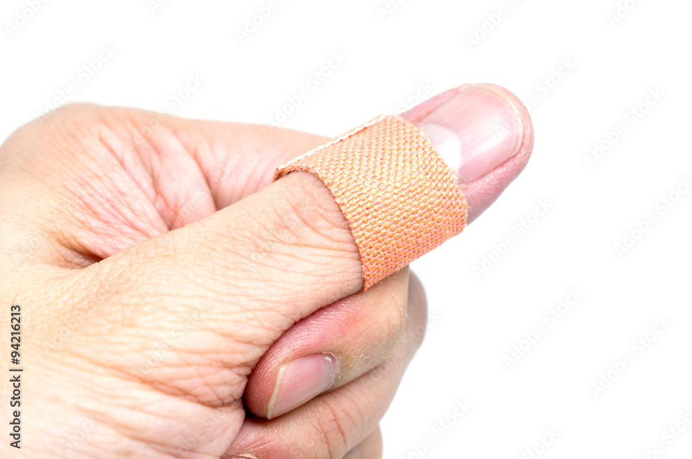 bandaid on hand isolated on white background Stock-Foto | Adobe Stock
