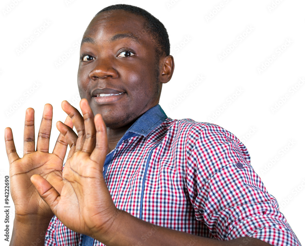 Closeup portrait young scared, afraid man full of fear Stock Photo ...