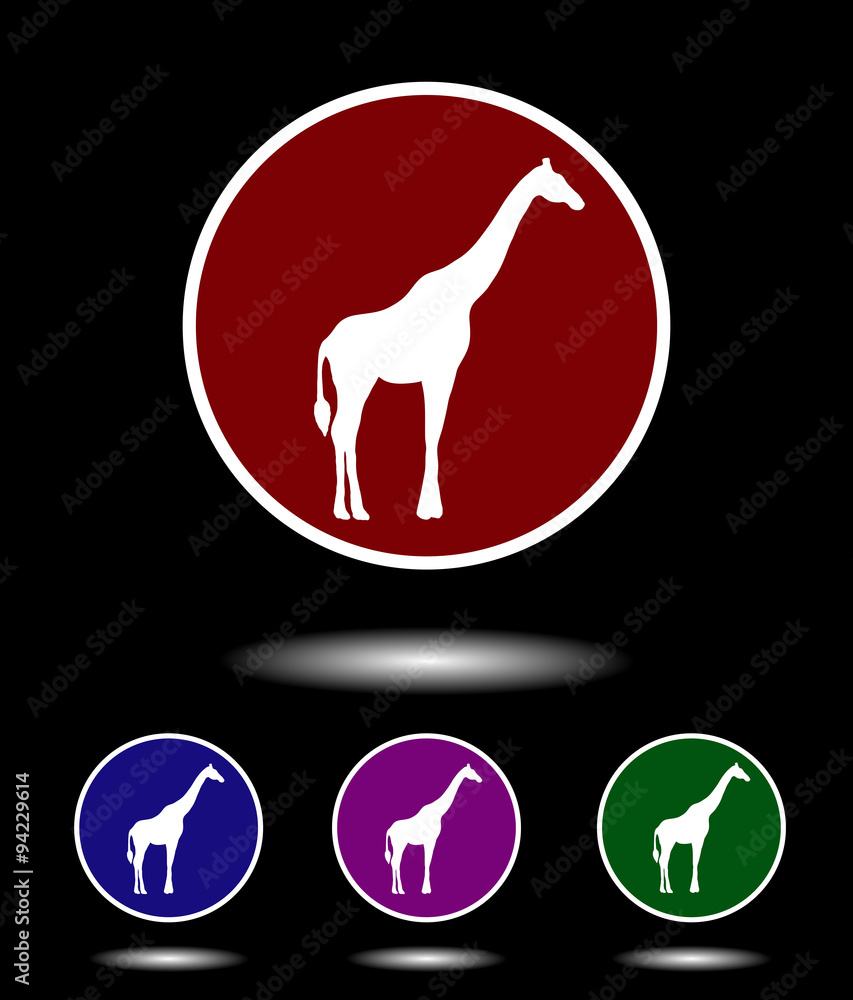 Vector icon logo set 3 in 1 with modern vintage white giraffe on red ...