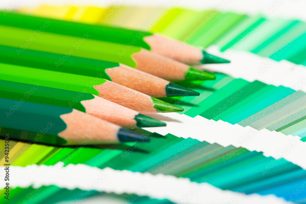 green colored pencils and color chart of all colors Stock Photo | Adobe ...